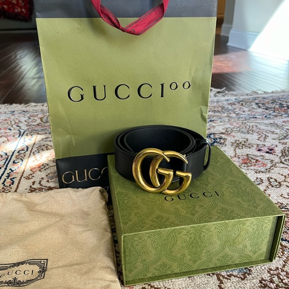 Gucci | Accessories | Gucci Double G Wide Black And Bronze Belt Size 0 ...